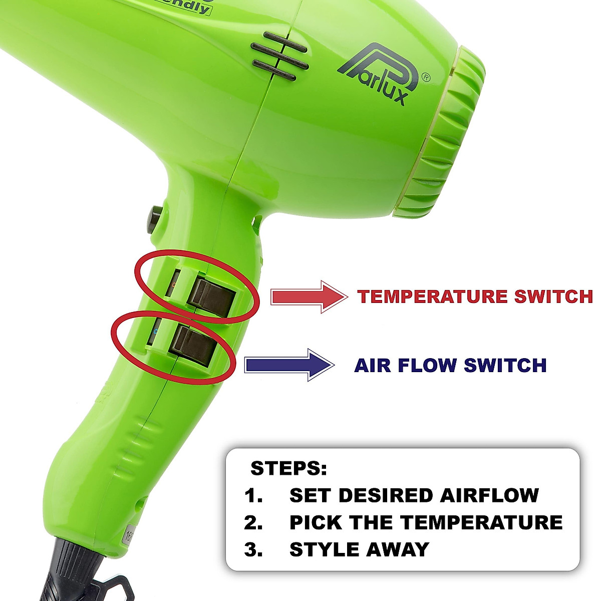 Parlux 3800 Eco Friendly Ionic & Ceramic White Hair Dryer + M Hair Designs Metal Mesh Diffuser (Bundle) – Lightweight, Fast-Drying, Frizz-Control Blow Dryer for Salon-Quality Styling