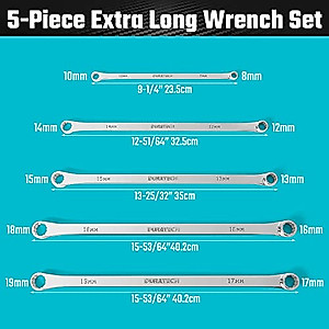DURATECH 5-Piece Extra Long Flex-Head Ratcheting Wrench Set & 5-Piece Extra Long Box End Wrench Set, CR-V Steel