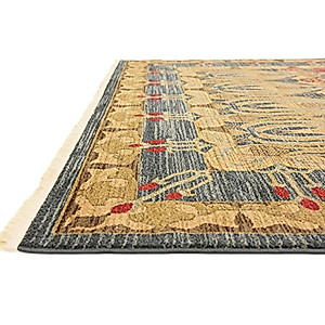 Unique Loom Edinburgh Collection Classic Oriental Traditional French Country Inspired Border Design Area Rug, 8' 0" x 8' 0", Blue/Beige