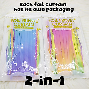 Rainbow Gradient Foil Fringe Curtain - LILF 2 Packs of 3.3ft x 8.3ft Ombre Tinsel Streamers for Bridal Baby Shower Kids Ice Cream Birthday Party Photo Booth Backdrop Decoration Props