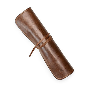 Angus Stoke Knife Bag made of genuine buffalo Leather & Canvas - Chef's Knife Roll Case for Cooking, Camping & BBQ - Knives storage bag Nate (brown)