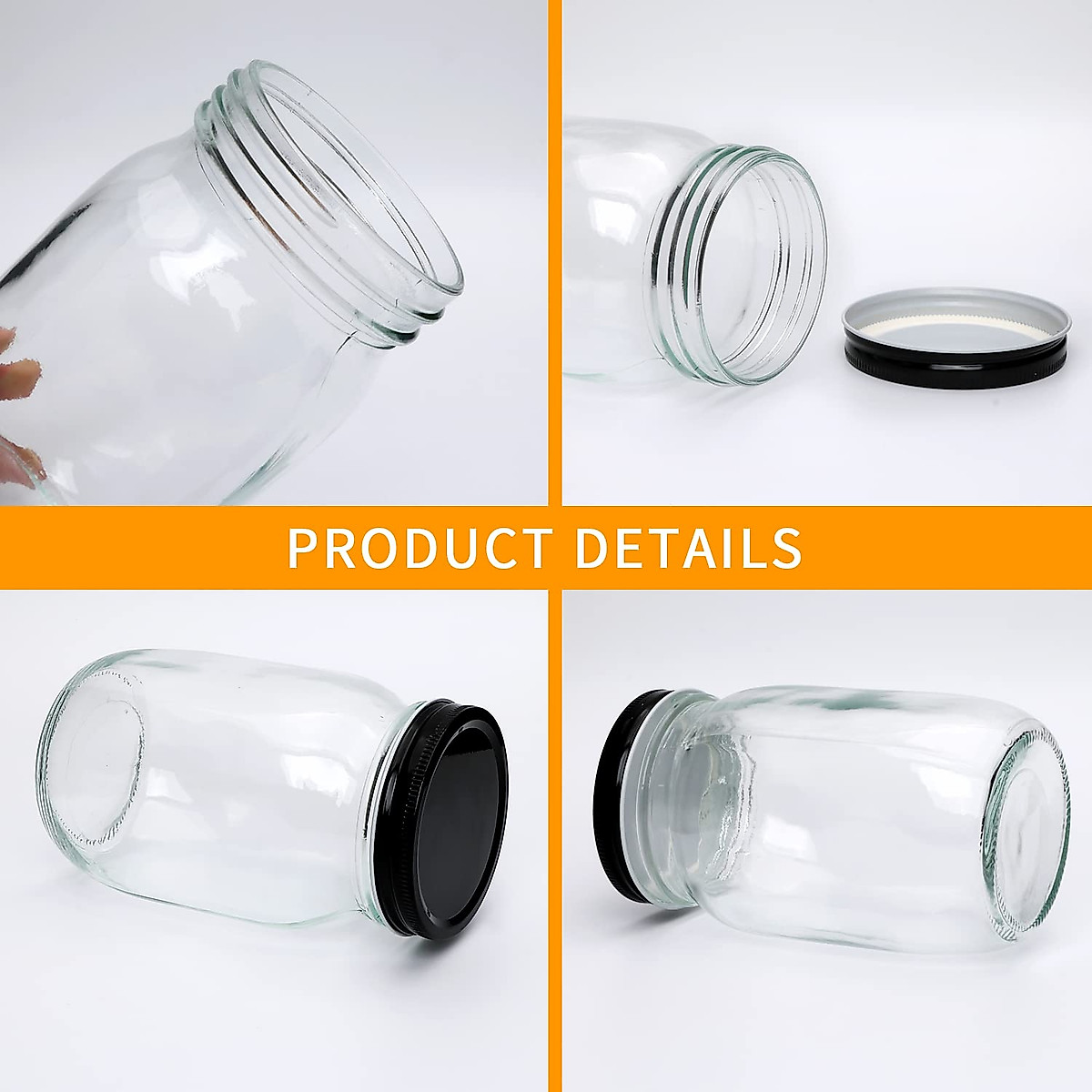 QAPPDA 32 OZ Glass Jars with Lids Set of 12,Clear Wide Mouth 1000ML Glass Mason Jar with Airtight Lid,Durable Glass Food Storage Canning Jars for Pickles,Jams,Preserving