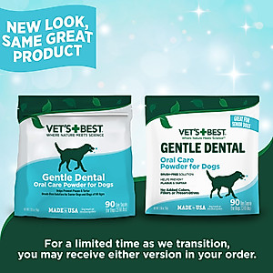 Vet’s Best Dental Powder for Dogs – Brush-Free Solution – Prevent Plaque & Tartar – Made with Natural Brown Seaweed & Brewer’s Yeast – Dog Teeth Cleaning Powder – 90 Day Supply (for 23-66lb Dogs)