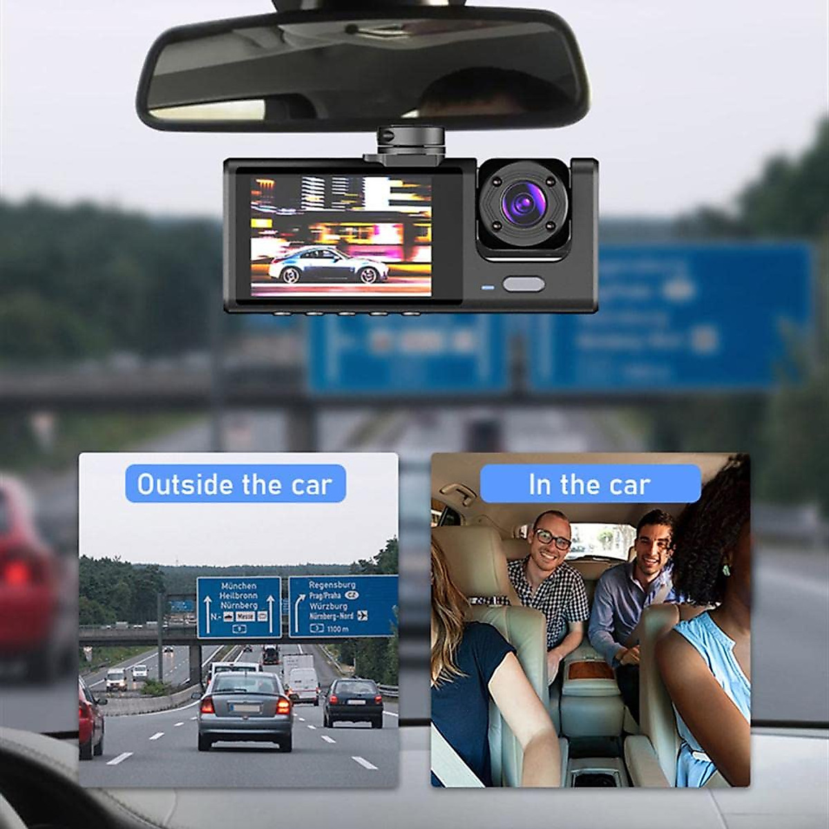 3 Channel Cam Front & Rear Inside - 1080P Camera for Cars - Dashcam Three Way Car Camera with IR Night Vision - Loop Recording, G-Sensor,Parking Monitor/2224