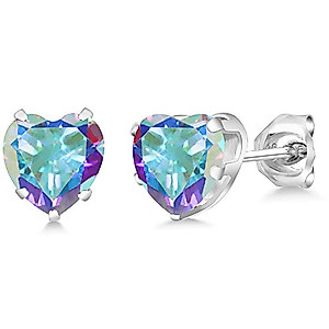 Gem Stone King 925 Sterling Silver 6MM Heart Shape Gemstone Birthstone Stud Earrings | Heart Earrings for Women