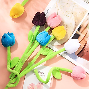 ZJoey 10/18 Pcs Plush Tulips Flower Stuffed Rose Flower Bendable Stems Plush Bouquet Toy Soft Rose Flower 12.6 Inch for Graduation 2024 Mother's Day Girl Girlfriend Wife(10 Pcs Colorful Tulip Series)