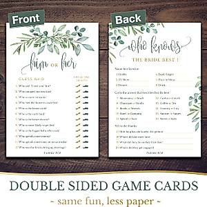 Bridal Shower Games - 5 Activities for 50 Guests - Double Sided Games - Eucalyptus