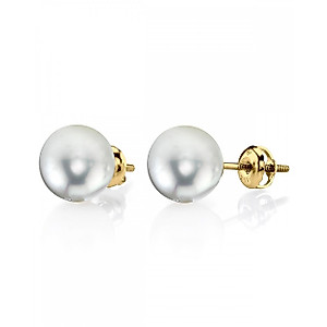 THE PEARL SOURCE 14K Gold Screwback 7-7.5mm Round White Akoya Cultured Pearl Stud Earrings for Women