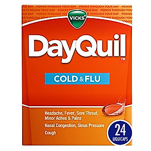 Vicks DayQuil Cold & Flu Medicine, Non-Drowsy Powerful Multi-Symptom Daytime Relief For Headache, Fever, Sore Throat, Minor Aches And Pains, Nasal Congestion, Sinus Pressure and Cough, 24 Liquicaps
