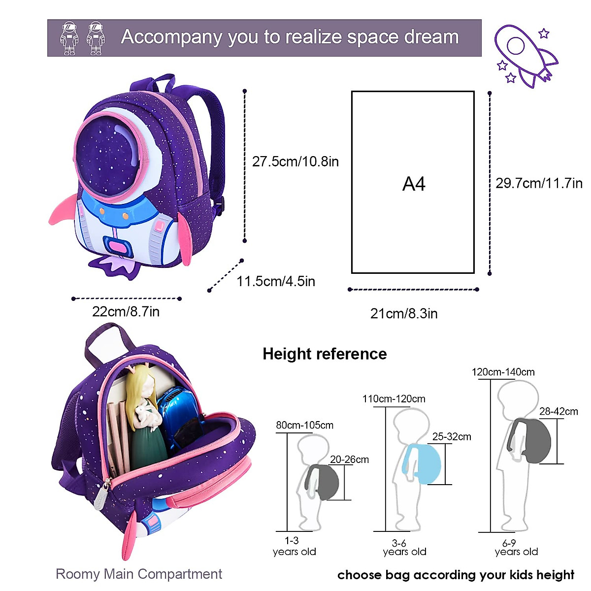 yisibo Kids Backpack with Safety Leash,Anti-lost Children Toddler Backpack for Boys Girls Baby (Purple With Safety Leash(3-6 Years))