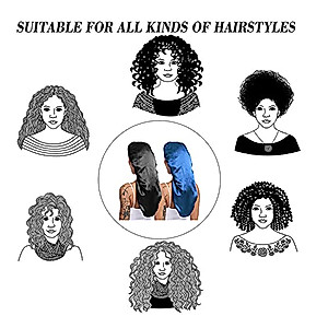 Awegeo 2 Pcs Long Satin Bonnet Sleep Cap, Extra Large Silk Bonnet for Natural Hair, Curly Hair, Long Braids Bonnets for Black Women Night Sleep with Soft Wide Elastic Band