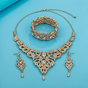 Paxuan Silver Gold Plated Wedding Jewelry Sets Bridal Necklace Rhinestone Earrings Bracelets