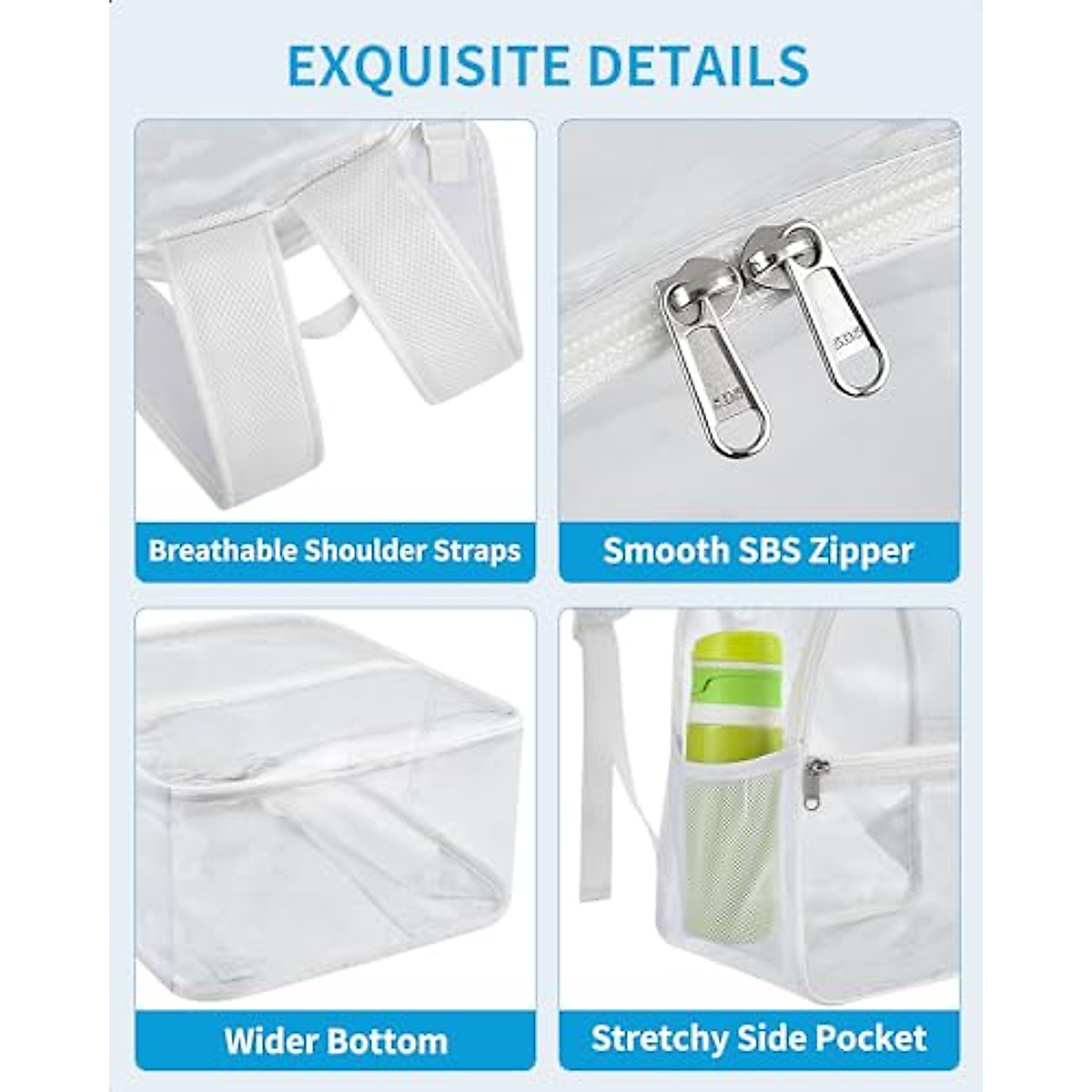 Paxiland Clear Backpack Stadium Approved 12×12×6 with Reinforced and Wider Shoulder Straps, Small Clear Bag for Schools, Concerts, Work, Festivals and Sporting Events - White