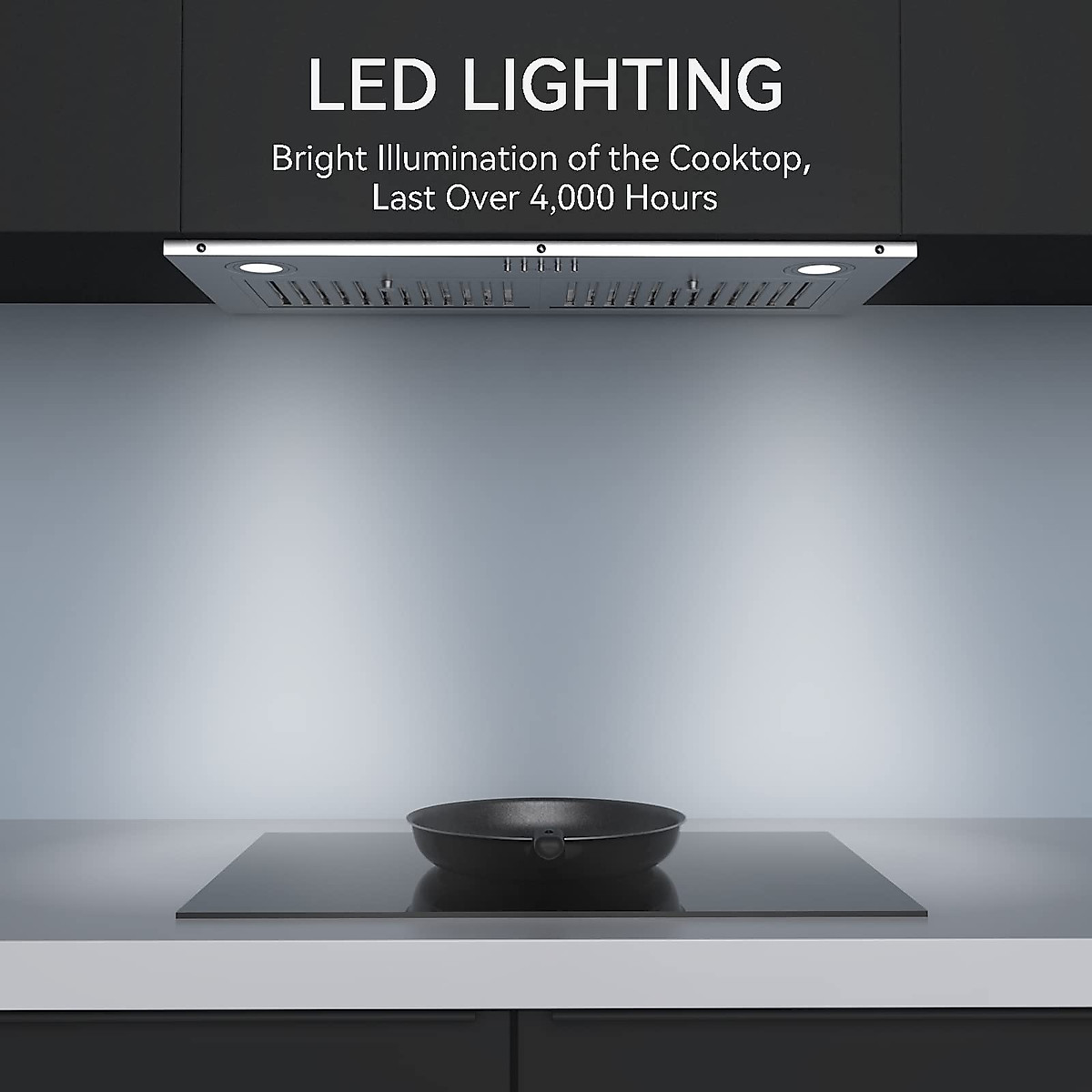 Hermitlux 30 inch Built-in/Insert Range Hood, 600 CFM 3 Speed Vent Hood, Ducted/Ductless Convertible, Stainless Steel Range Hoods with Bright LED Light, Baffle Filters and Charcoal Filters