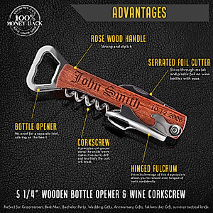 Engraved Corkscrew and Multi-Tool Custom Wine Opener Personalized Bottle Opener (SET OF 6)