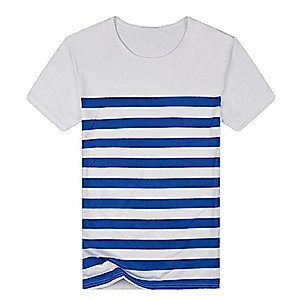 YOMXL Men's Striped T-Shirt, Cotton Tops Casual O-Neck Short Sleeve Tee Shirts Classic T-Shirt Blue