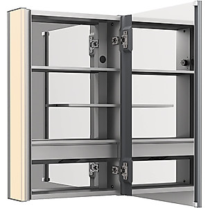 KOHLER K-81144-SLE-DA1 Maxstow Medicine Cabinet with LED Light, Mirror Door & Staggered Shelves, Rectangular Frame, 17" x 24"