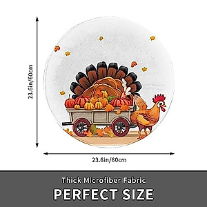 Super Soft Round Area Rug, Thanksgiving Turkey on Pumpkin Car Printed Flannel Bath Rug Non-Slip Circle Rug Washable Throw Rugs Decor Floor Mat Carpet for Living Room Sofa Bedroom 24 in