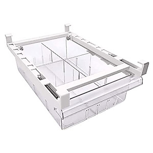 J2K Refrigerator Organizer Bin | Retractable Fridge Storage Drawer Organizer | 1-4 Adjustable Partition Fruits, Vegetables, Egg Storage Container | Fits Fridge Shelf Lip Under 1.5 Cm