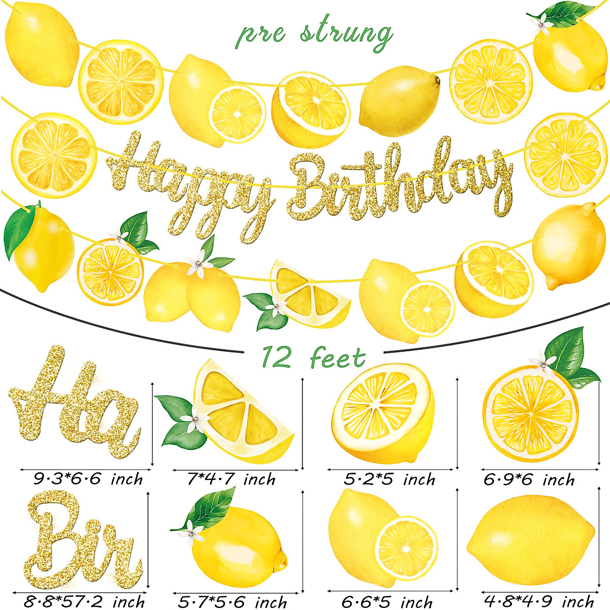 Lemon Happy Birthday Banners Glitter Gold Lemongrass Birthday Party Decorations Yellow Lemon Lemonade Party Decorations for Summer Fruit Birthday Party Lemon Theme Bridal Shower Supplies