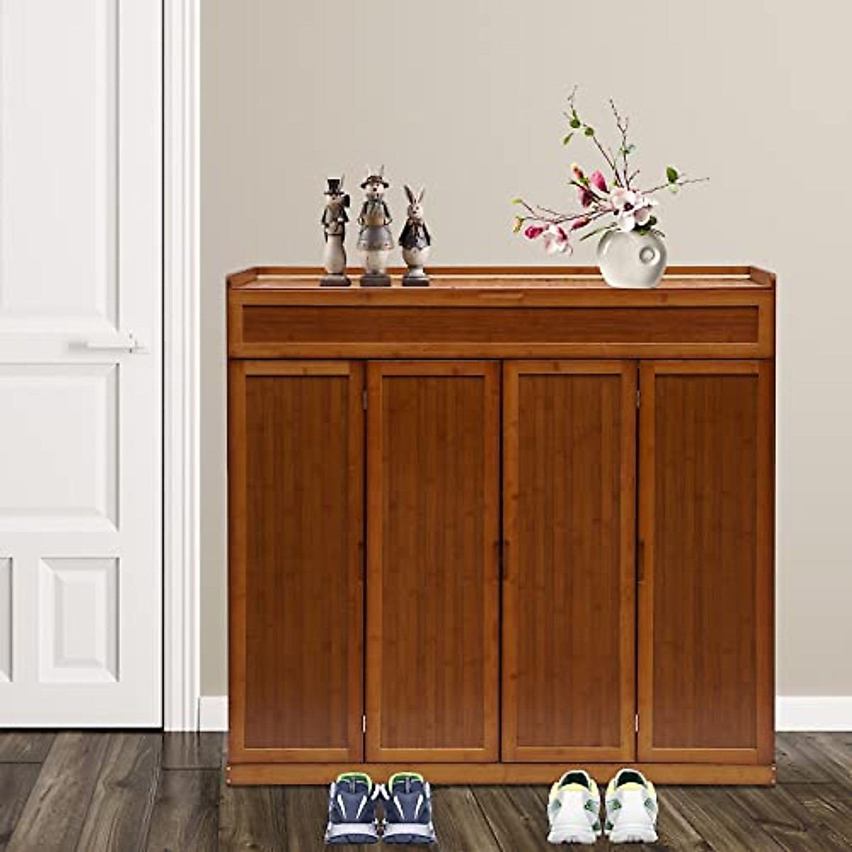 Gdrasuya10 7 Tier Shoe Rack, Bamboo Shoe Storage Cabinet with Doors Freestanding Shoes Boots Storage Shelf Organizer for Entryway Living Room Bedroom, 46 x 13 x 45.3in