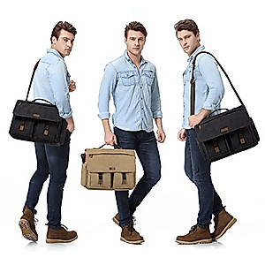VASCHY Messenger Bag for Men, Vintage Water Resistant Waxed Canvas Satchel 15.6 inch Laptop Briefcase Shoulder Bag with Padded Shoulder Strap Gray
