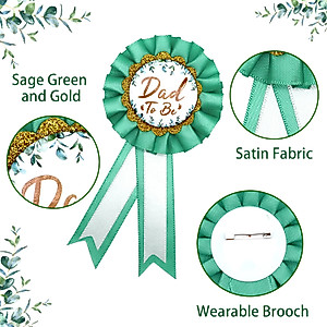 Neutral Sage Green Mom to Be Sash Baby Shower Dad To Be Pin, Gold Glitter Letters Eucalyptus Leaves Greenery Satin Sash Corsage for Pregnant Mommy Gift Party Decorations