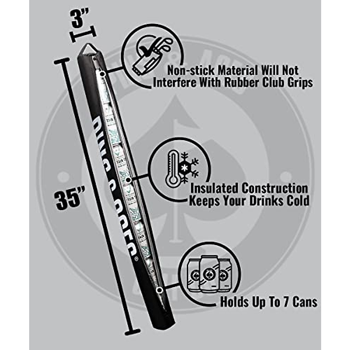 Pins & Aces Beer Sleeve 7-Can Insulated Cooler Sleeve - Stores Up to 7 Cans Discreetly in Your Golf Bag - Keeps Canned Beverages Cold While On The Golf Course - Fits in Most Golf Bags Styles & Types
