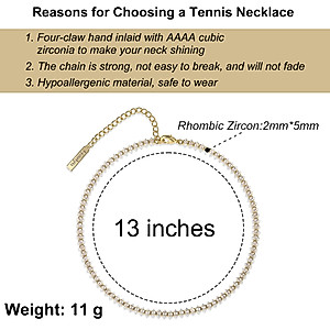 Cowlyn Tennis Choker Necklace Crystal Cubic Zirconia CZ Chain Dainty Gold Silver Plated Diamond for Women Charm Jewelry