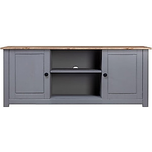 vidaXL Solid Pine Wood TV Stand - Panama Range - Gray, Retro Design, Ideal for Living Room, 47.2"x15.7"x19.7" with 2 Doors, 2 Compartments, Scandinavian Style