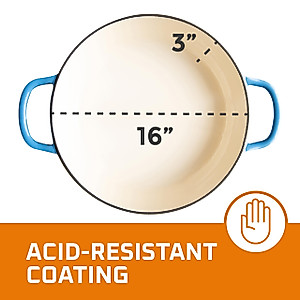 Bruntmor Enameled Cast Iron Dutch Oven - 3.8 Qt Casserole Dish with Handles and Lid - Non-Stick Enamel Coated Cast Iron Skillet - Braiser Pan Cookware with Steel Knob Cover - Marine Blue