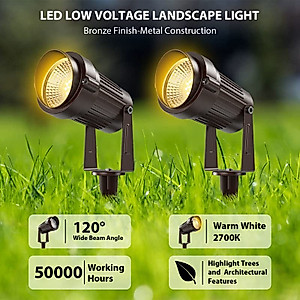 iCreating Low Voltage Landscape Lights - LED Outdoor Landscape Lighting 12 Volt Warm White Landscape Spotlight Waterproof Landscape Spot Lights 12V for Path Driveway Garden Lawn Lighting (4Pack)