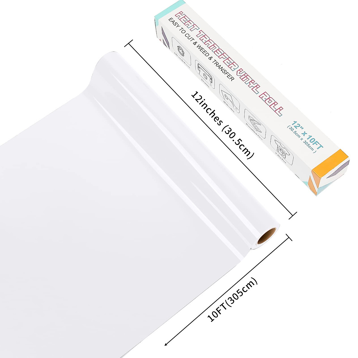 Lya Vinyl Heat Transfer Vinyl 12" x 10ft White Iron on Vinyl Roll for Cricut, Silhouette Cameo, Premium HTV for DIY Clothes, Bags, Shoes and Other Textiles