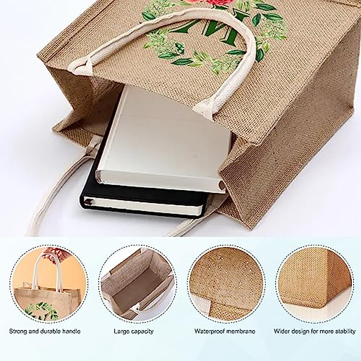 JIAWEI Custom Burlap Bag Jute Burlap Tote Bags, Present Bag with Handles,Reusable Beach Bag Custom Twelve Constellations