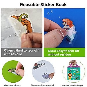 Reusable Sticker Books for Kids 3+ Years Old, Toddler Activity Sticker Book Busy Book Travel Toys for Girls Boys Gift (Farm, Ocean and Animals Theme)