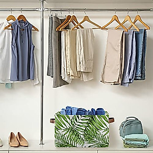 Large Foldable Storage Basket Palm Tree Exotic Tropical Plant Storage Bin Canvas Toys Box Fabric Decorative Collapsible Organizer Bag with Handles for Bedroom Home