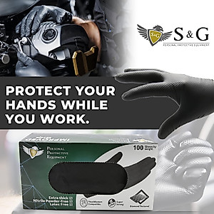 S&G Black Nitrile Gloves Heavy-Duty Latex & Powder Free - For Cleaning, Construction, Mechanic, Food Prep | 6 Mil - 100 | Medium