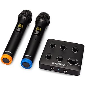 SoundBeast Wireless Karaoke & PA Mixer System - Includes 2 Wireless Microphones & 1 Mini Mixer - Bluetooth, Aux, Optical Input - Optical & Aux Output