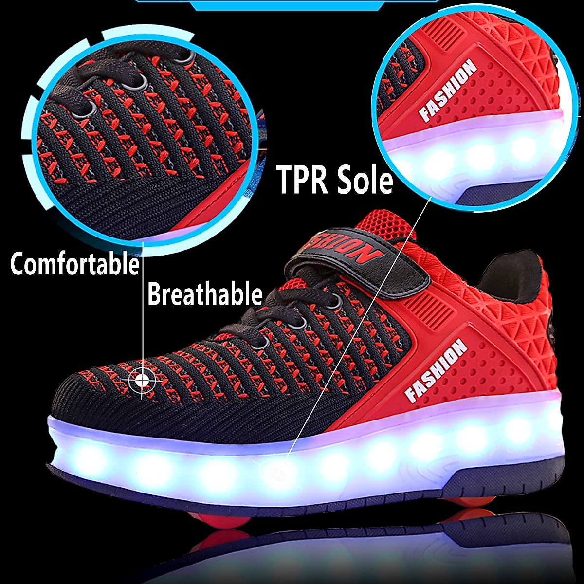 AIkuass Roller Shoes USB Rechargeable Wheely Shoe LED Light Up Skate Shoes Breathable Sport Sneakers for Boys Girls Christmas Thanksgiving Gifts