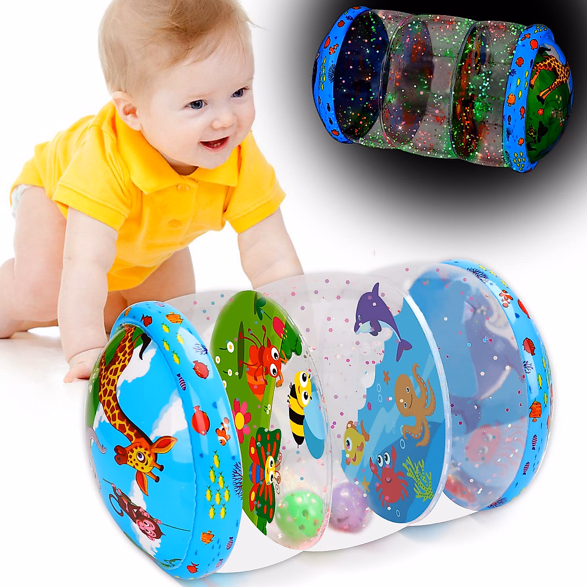 Crawling & Walking Baby Toys 0-6 6 to 12 Months Glowing Jumbo Inflatable Rolling Infant Toys 8 9 12-18 Month Old Sensory Toys for toddler 1-3 Development Light Up 1 2 Year Old Boy Girl Birthday Gifts
