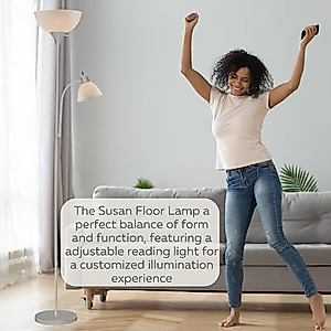 Adjustable Silver Floor Lamp with Reading Light By Light Accents - Susan Modern Standing Lamp For Living Room/Office Lamp 72" Tall - 150-watt With Side Reading Light Corner Lamp (Silver)