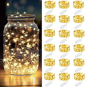 LEDIKON 18 Pack Fairy Lights Battery Operated String Lights-3.3ft 20 LED Silver Wire Warm White Firefly Mini Lights for Wedding,Party,DIY Crafts,Mason Jars,Centerpiece Table Decorations