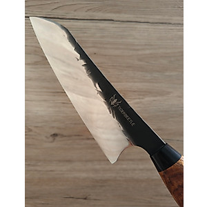 TIGERBEETLE SKD11 Triple Clamp Steel 7.5 Inch Santoku Knife SKD11 Japanese Steel Chef Knife for Home Kitchen and Dining Room (Ebonbonbony + African Flower Pear Wood)