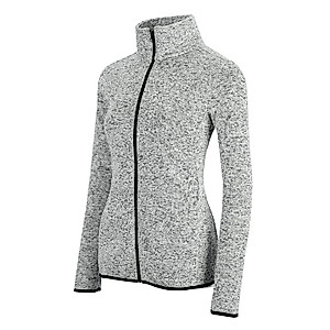 Dolcevida Fleece Jacket Women Long Sleeve Sweater Fleece Zip Up Speckled Jacket with Pockets (Light Grey Mix, M)