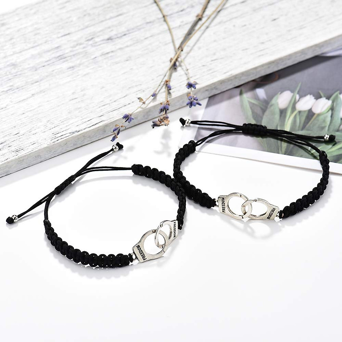 MANVEN Best Friend Friendship Bracelets for 2 Partners in Crime Bracelets for 2 Guy Best Friend Handcuff Matching Bracelet for Women Men Bestie