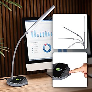OttLite Stretch LED Desk Lamp with Wireless Charging - ClearSun LED Technology, 3 Color Temperature Modes with Touch Sensitive Controls & Flexible Gooseneck Arm for Home, Office & Dorms