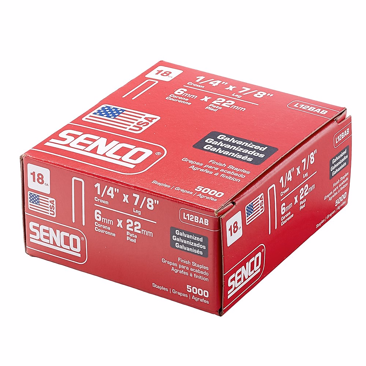 Senco L12BAB 18 Gauge by 1/4-inch Crown by 7/8-inch Leg Electro Galvanized Staples (5,000 per box)