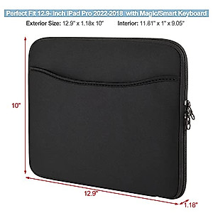 CaSZLUTION iPad Pro Sleeve for 12.9 inch New iPad Pro M2 & M1 2022-2018 with Smart/Magic Keyboard Bag Case, Neoprene Sleeve Case with Pencil Holder, Front Pocket Tablet Accessories - Black