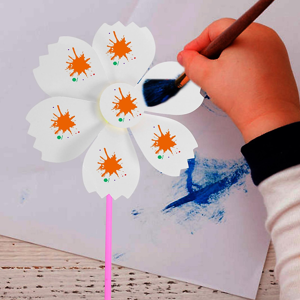 Wakauto 10pcs DIY Pinwheels Craft for Handmade White Blank Paper Pinwheels Making Craft Painting Party Favors for Home Crafting,Craft Group Activities