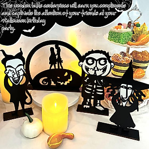 Nitemare Before Christmas Birthday Decorations, 4PCS Nightmore Before Halloween Wooden Table Centerpieces with Jack Skellington Oogie Boogie for Happy Halloween Birthday Party Decorations